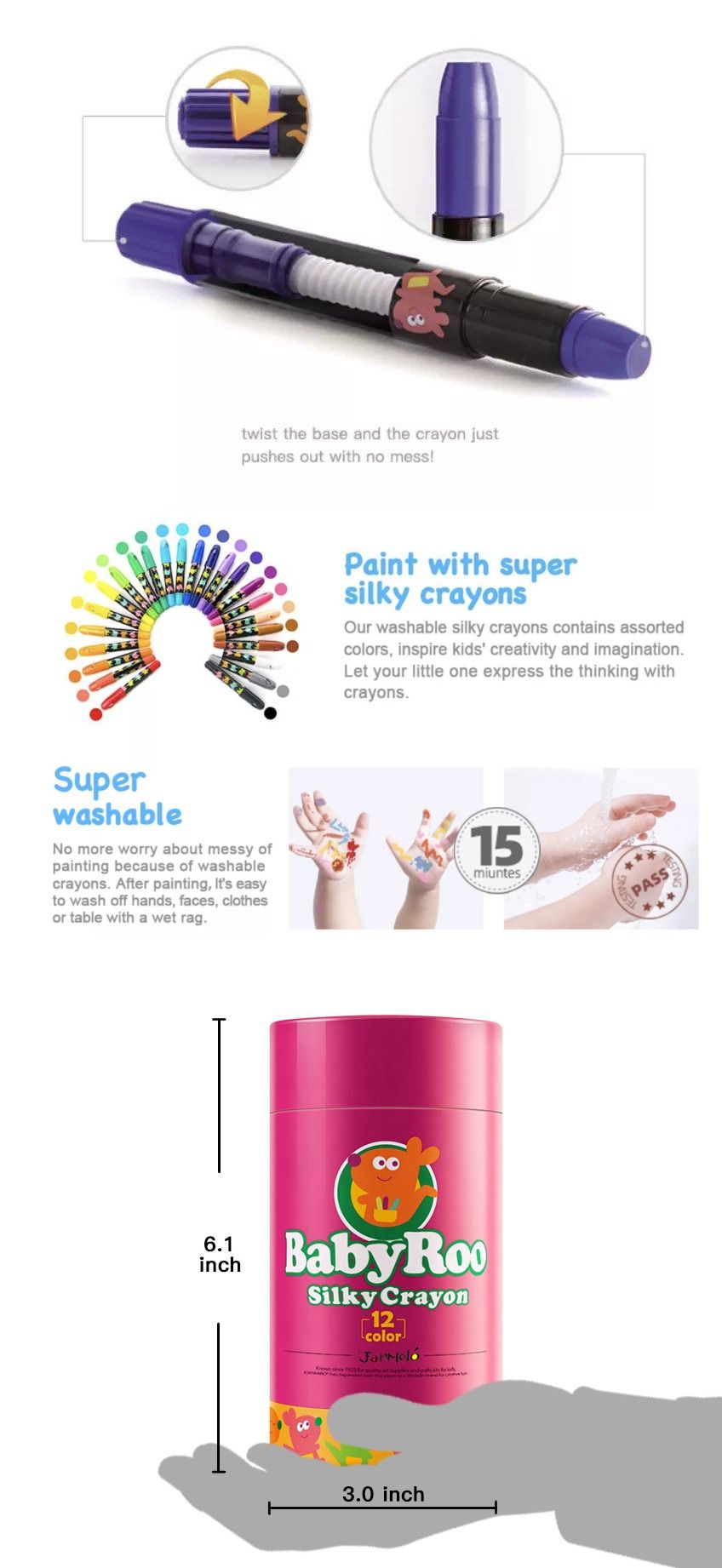 Joan Miro Silky Washable Crayons - Baby Roo (12 Colors) | edamama