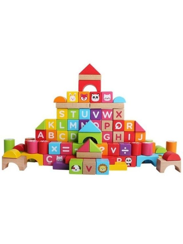 Iwood Wooden Building Blocks with Bucket (100pcs) | edamama