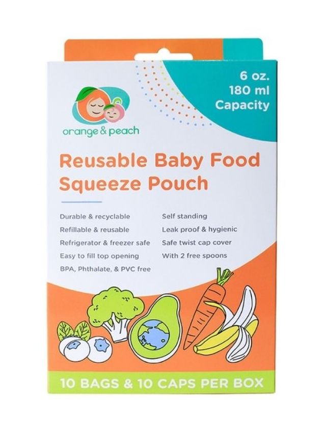 Orange and Peach Reusable Baby Food Squeeze Pouch (1