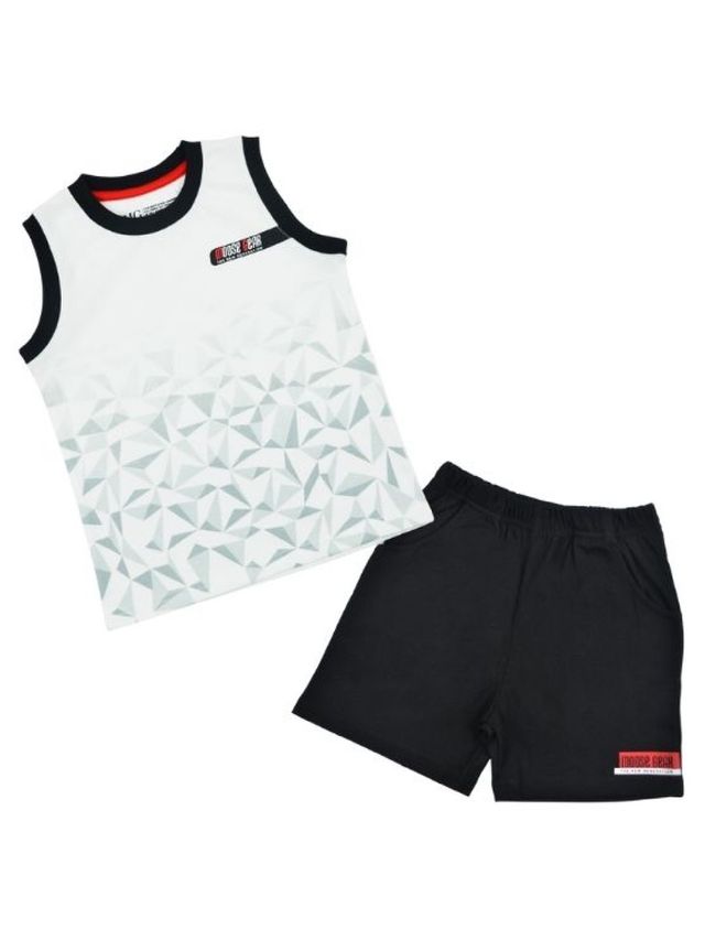 Moose Gear White Printed Muscle Shirt with Black Short Set | edamama