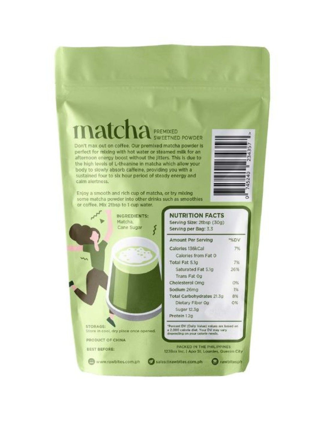 Raw Bites Matcha (Premix Sweetened) (100g) | edamama