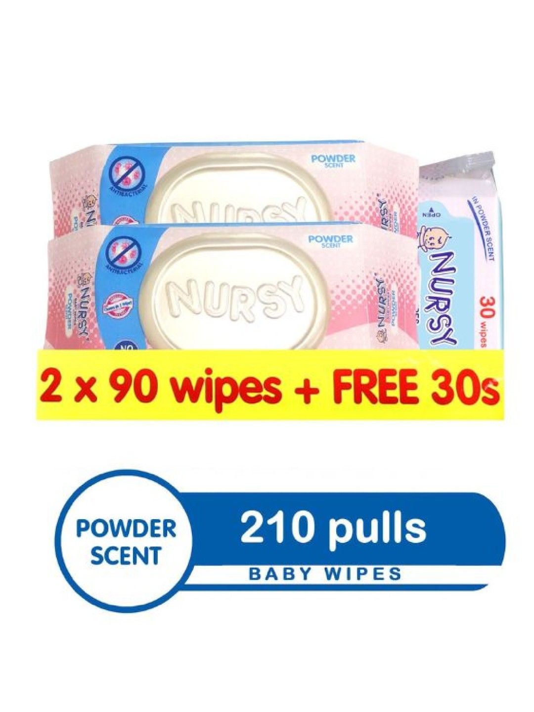 Nursy Wipes [Promo Pack] Power Scent 90's 2-pack, FREE Powder Scent 30 ...