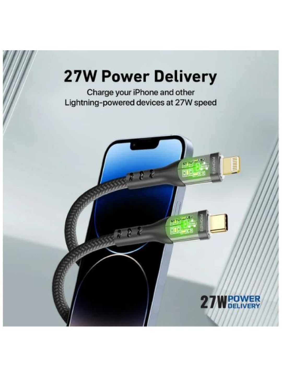 Promate TRANSLINE-Ci 27W Power Delivery USB-C to Lightning Cable with ...