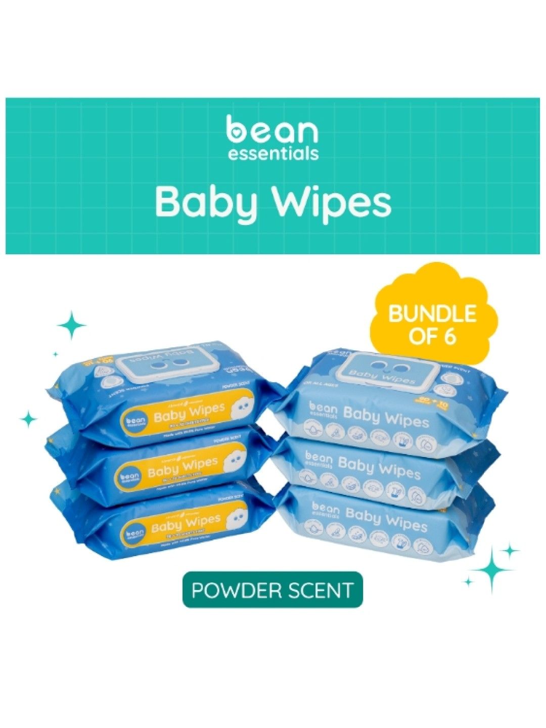 bean essentials [Bundle of 6] Baby Wipes Powder Sc | edamama