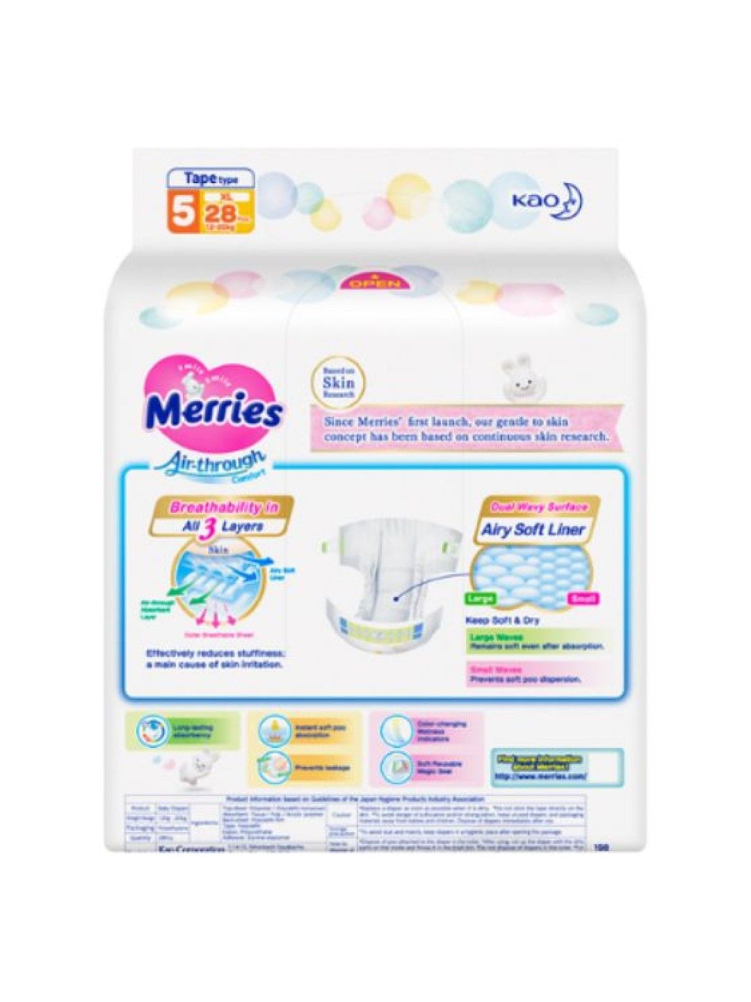 Merries Air-through Comfort Taped Diapers Extra Large (28 pcs) | edamama