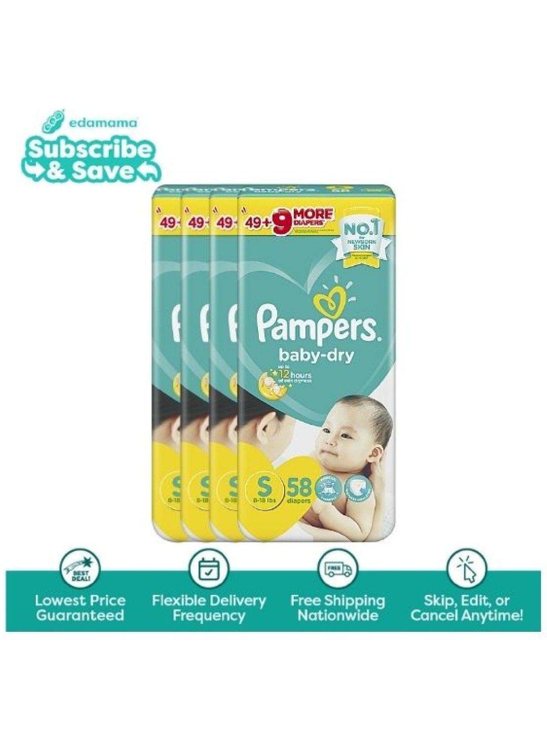 Pampers Baby Dry Taped Small Bundle (4 x 58pcs) - | edamama