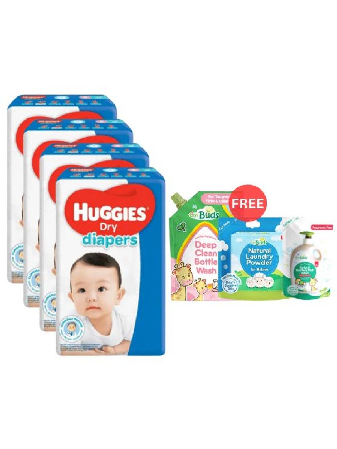 Huggies Dry Diapers Small (38s) x 4 + [FREE] Laundry Powder, Dish Wash ...