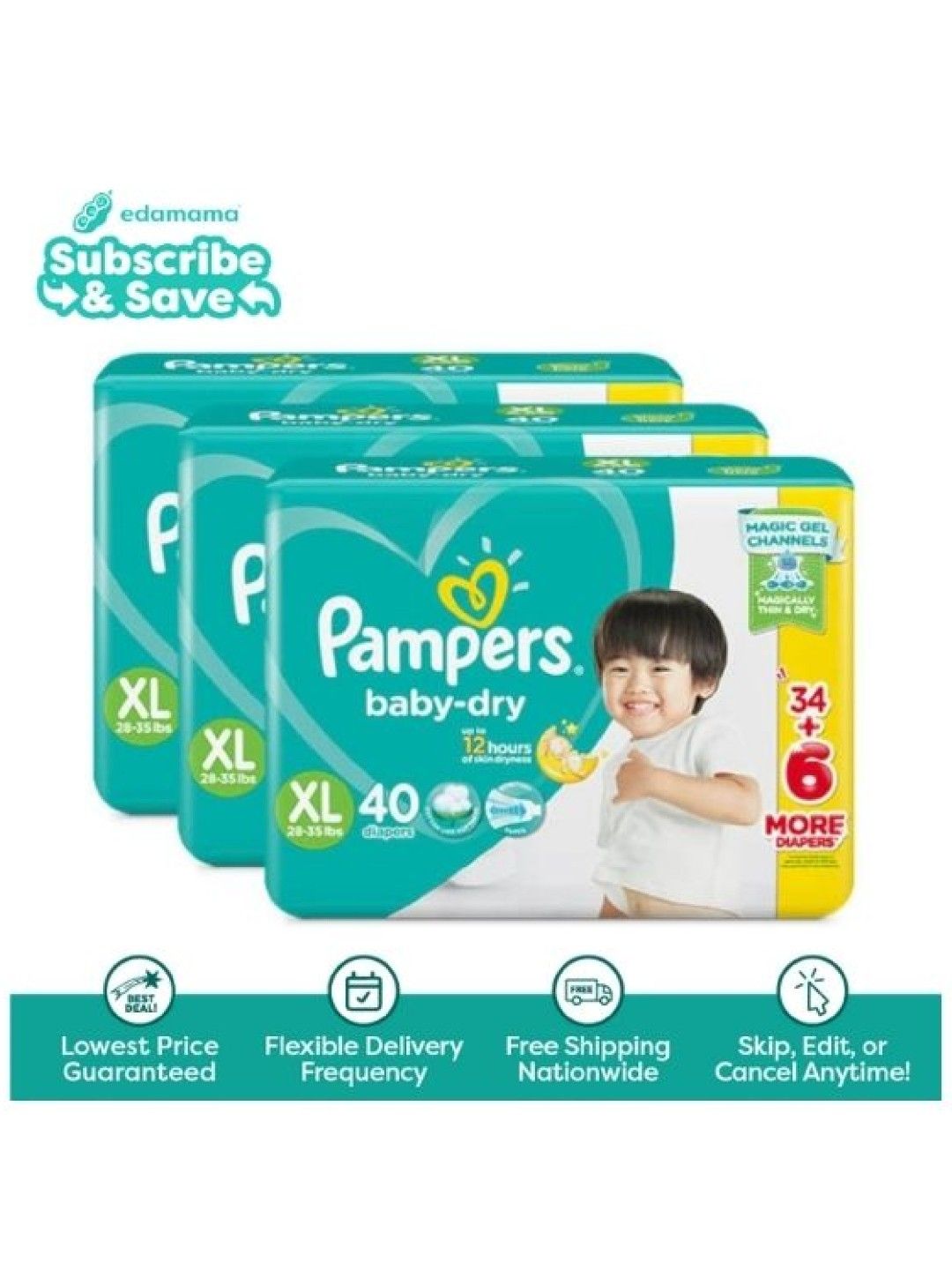 Pampers Baby Dry Taped Jumbo XL Bundle (3 x 40 pcs | edamama