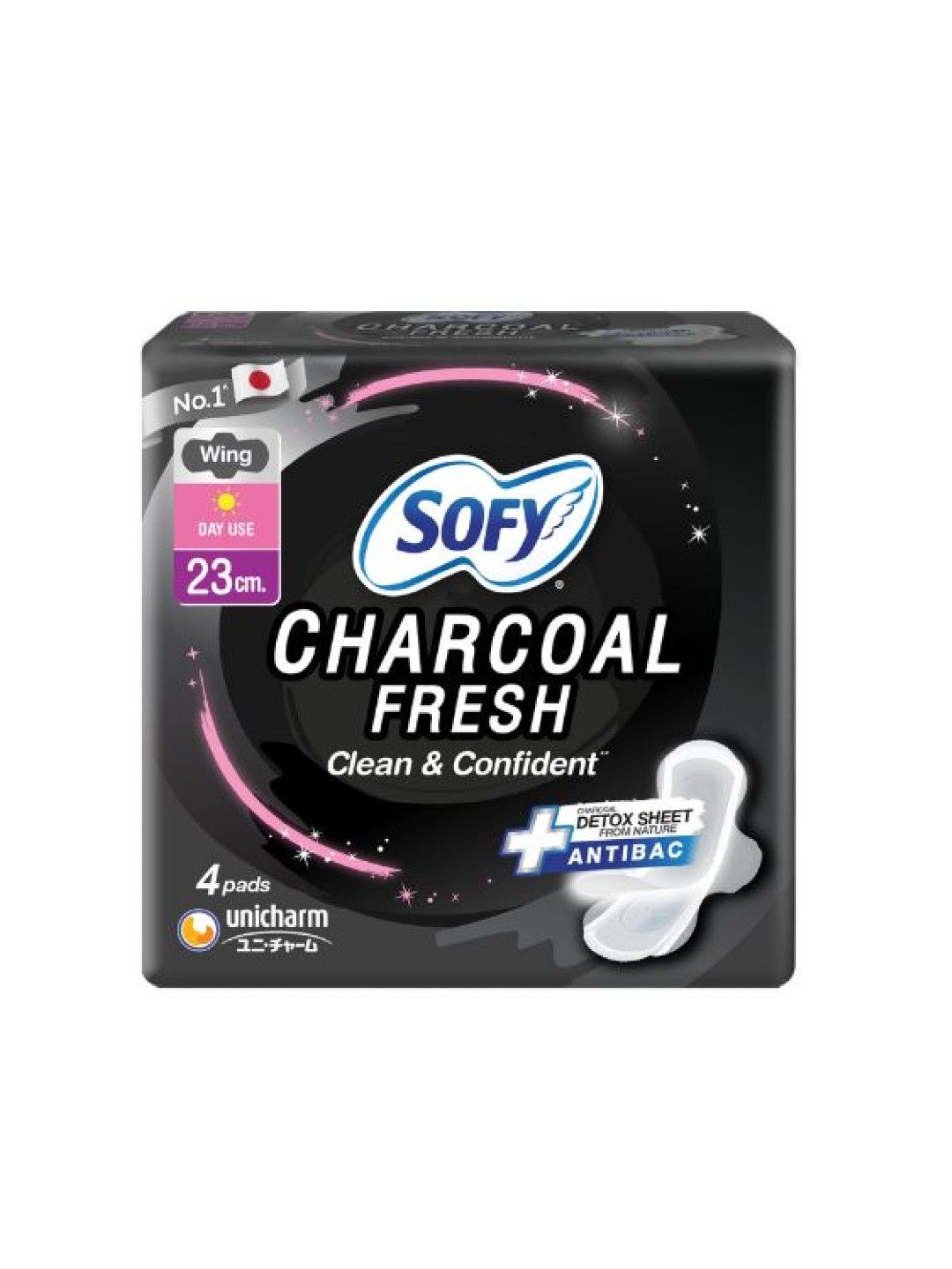 Sofy Charcoal Fresh Sanitary Napkin 23cm (4 pads) | edamama