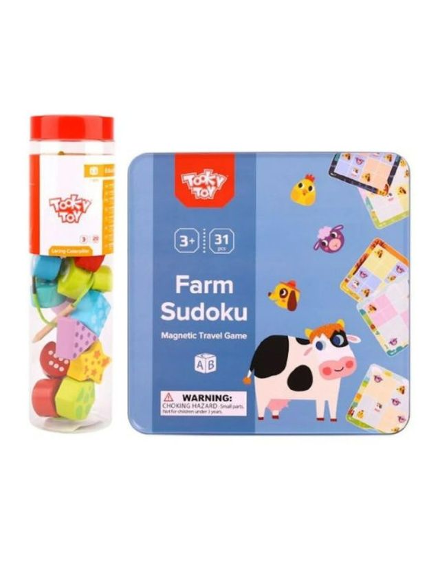 Tooky Toy Lacing Caterpillar and Farm Sudoku Bundle