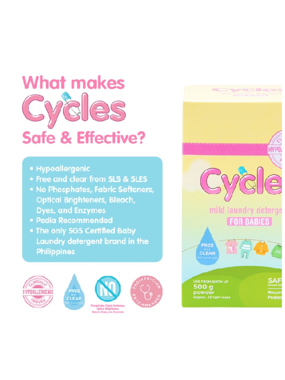 Cycles Mild Laundry Detergent Powder 500g | edamama