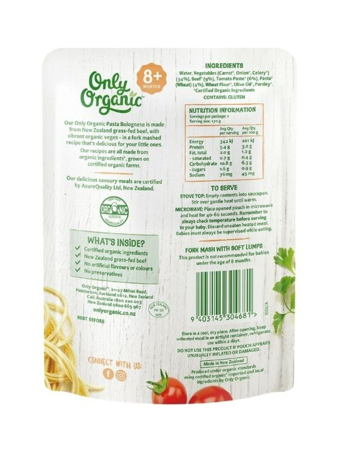 Only Organic Pasta Bolognese (170g) | edamama