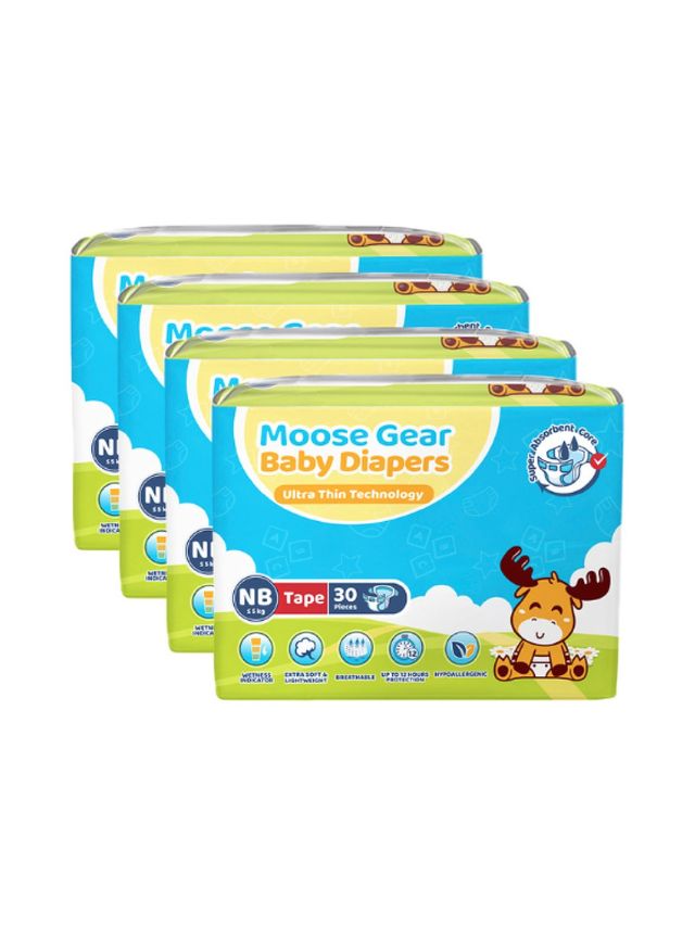 Moose Gear Baby Tape Diapers Newborn - 4 packs (12 | edamama