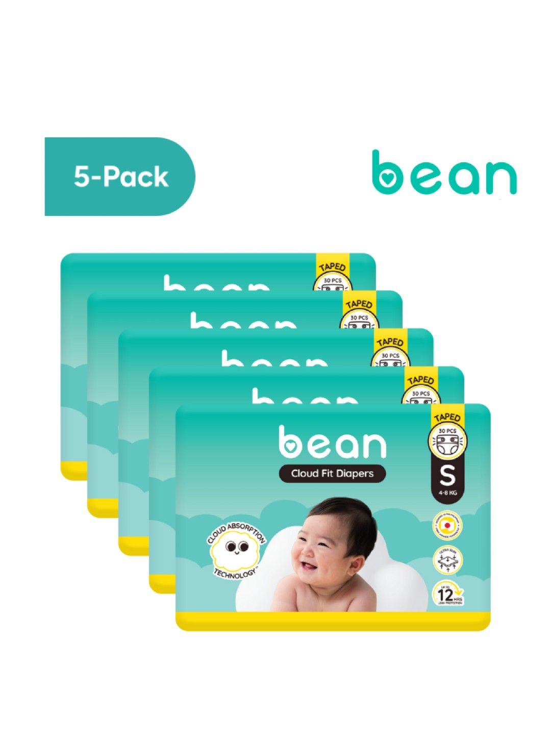 bean [Bundle of 5] Cloud Fit Diapers Small (30s) … | edamama