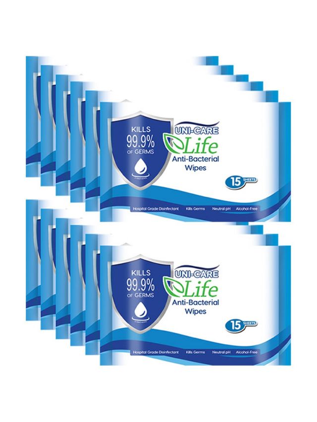 Uni-Care Life Anti-Bacterial Wipes 15's 12-Pack | edamama