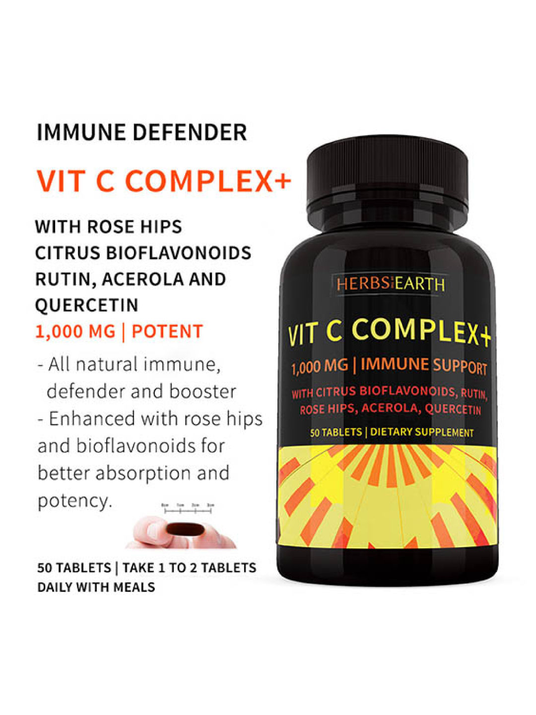 Herbs of the Earth Vitamin C 1000mg Complex (50 Capsules) | edamama